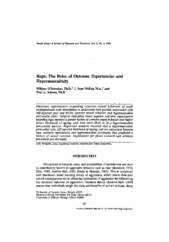 (PDF) Rape: The roles of outcome expectancies and hypermasculinity