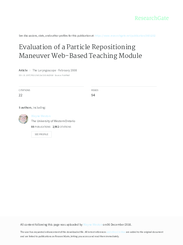 (PDF) Evaluation of a Particle Repositioning Maneuver Web‐Based ...