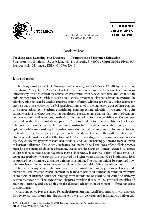 (PDF) Teaching and learning at a distance: Foundations of distance learning