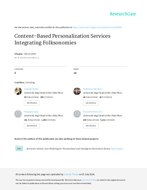 (PDF) Content-based personalization services integrating folksonomies