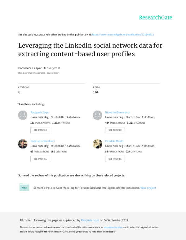 (PDF) Leveraging the linkedin social network data for extracting content-based user profiles