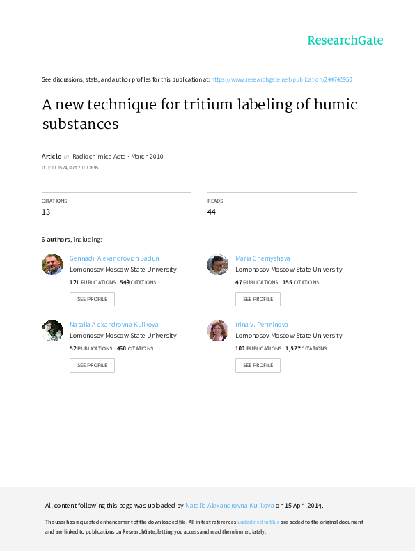 (PDF) A new technique for tritium labeling of humic substances