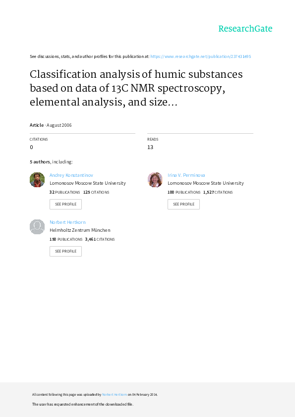 (PDF) Classification analysis of humic substances based on data of 13C ...