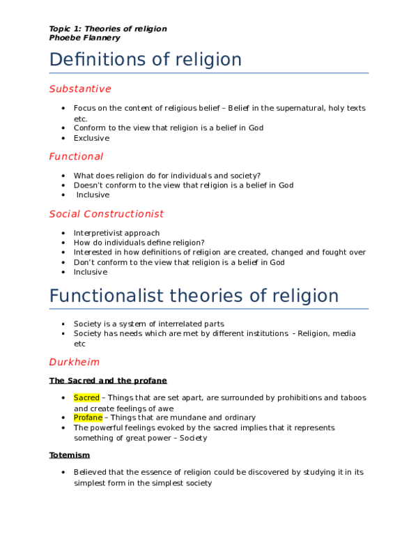 (DOC) Topic 1 Theories of religion