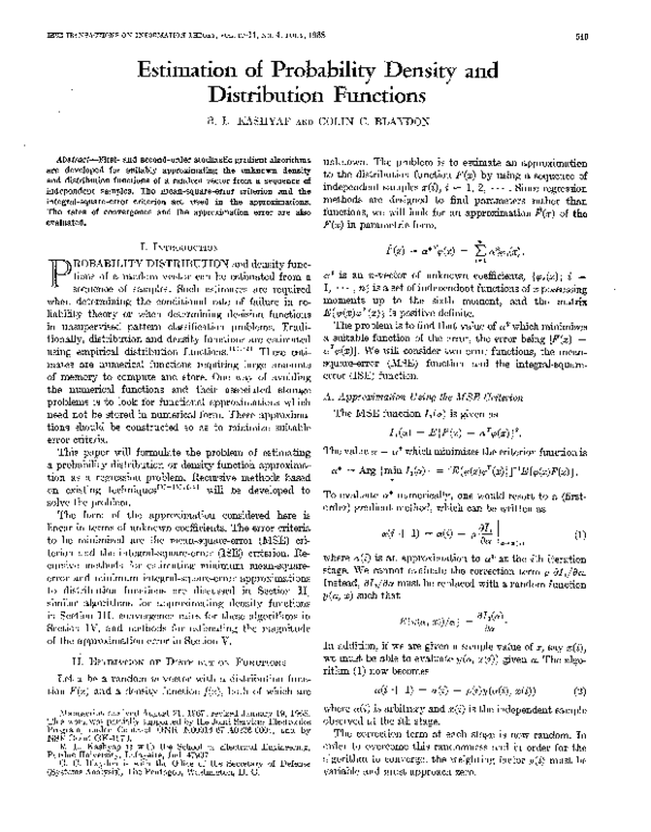 (PDF) Estimation of probability density and distribution functions