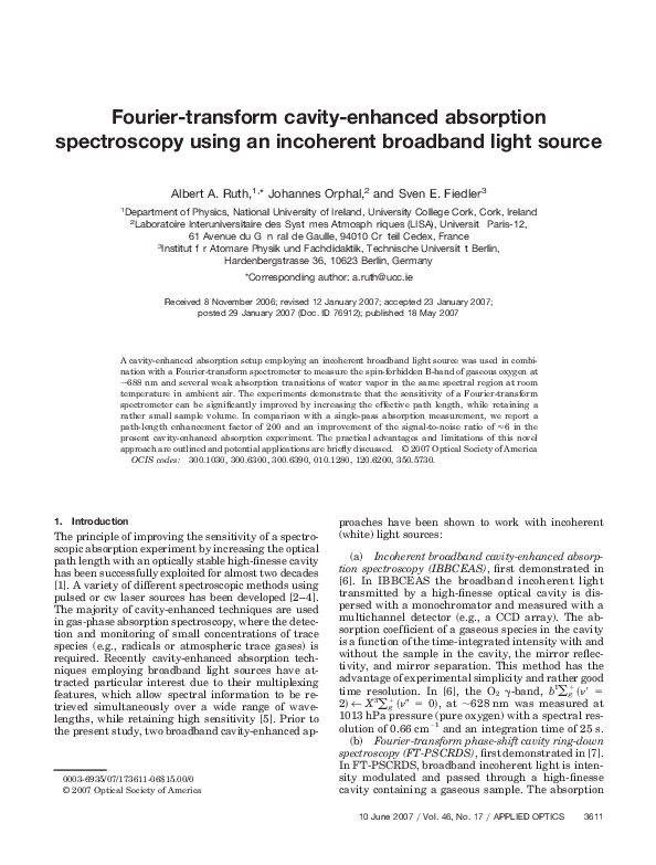 (PDF) Fourier-transform cavity-enhanced absorption spectroscopy using ...
