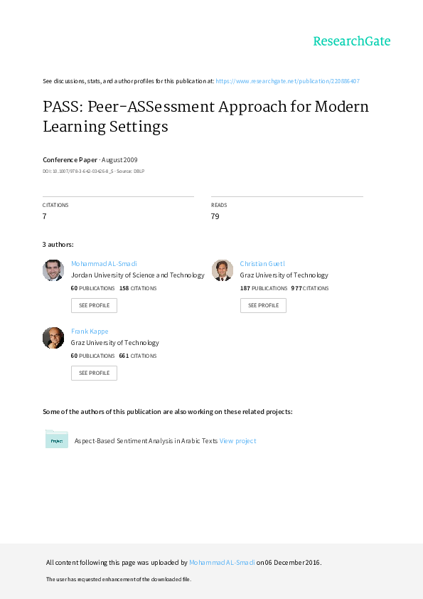 (PDF) PASS: Peer-ASSessment Approach for Modern Learning Settings