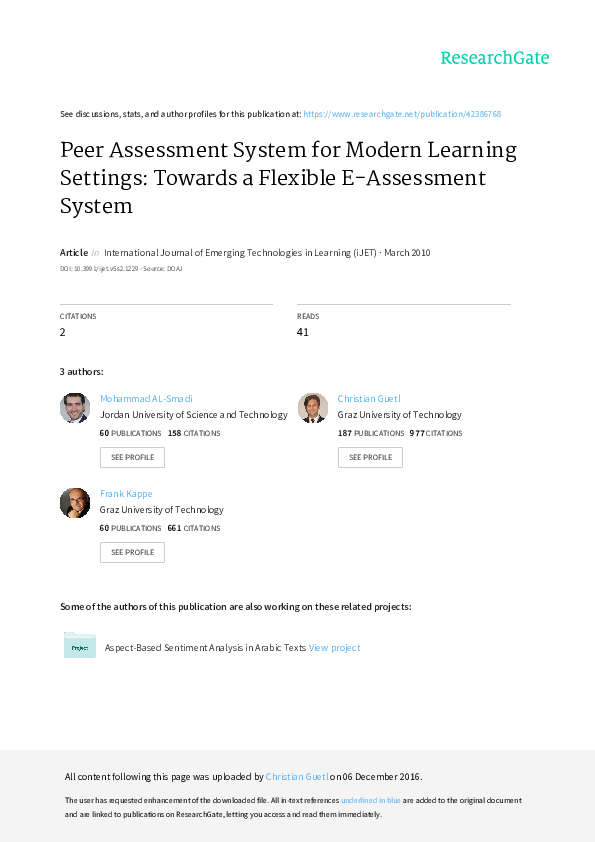 (PDF) Peer Assessment System for Modern Learning Settings: Towards a ...