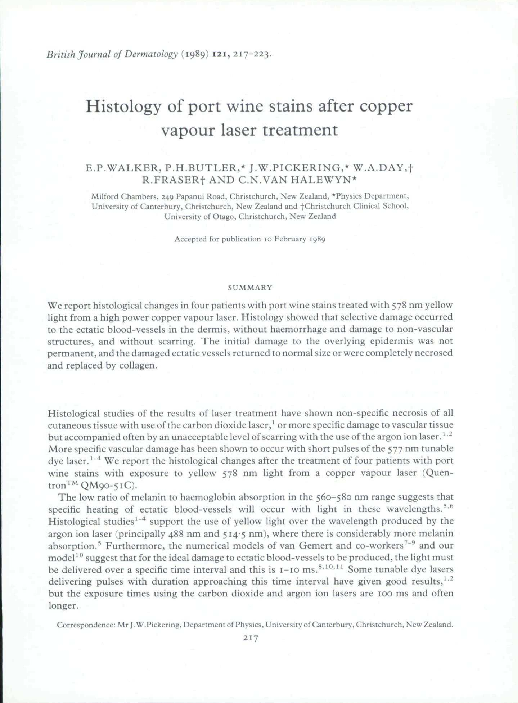 (PDF) Histology of port wine stains after copper vapour laser treatment