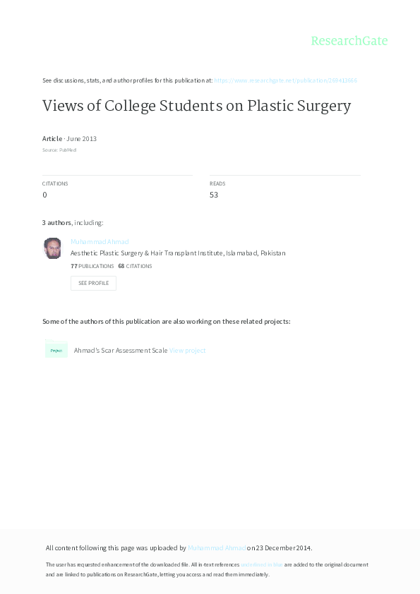 (PDF) Views of college students on plastic surgery