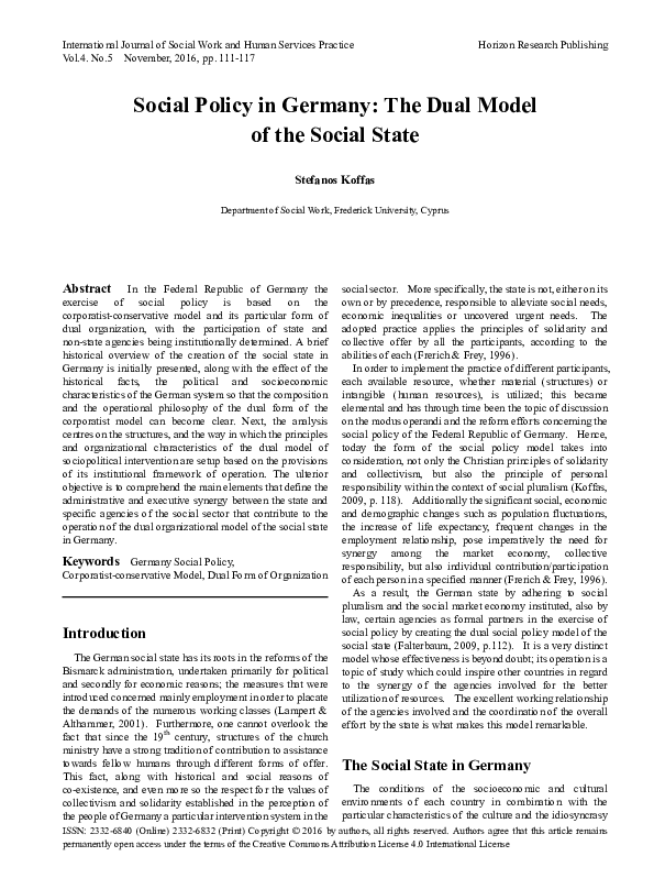 (PDF) Social Policy in Germany: The Dual Model of the Social State