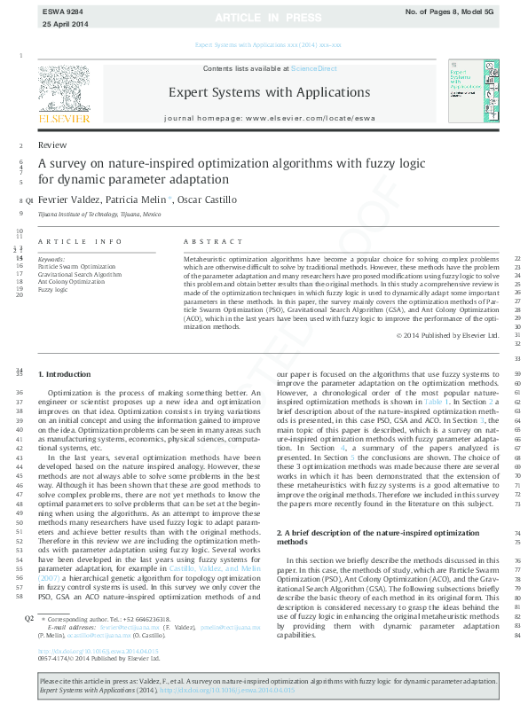 Pdf A Survey On Nature Inspired Optimization Algorithms With Fuzzy