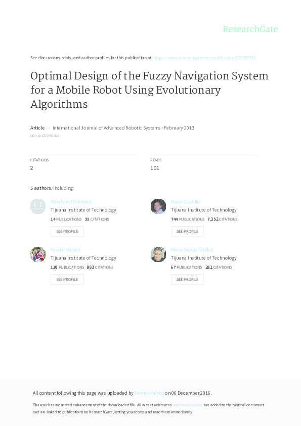Pdf Optimal Design Of The Fuzzy Navigation System For A Mobile Robot Using Evolutionary Algorithms 