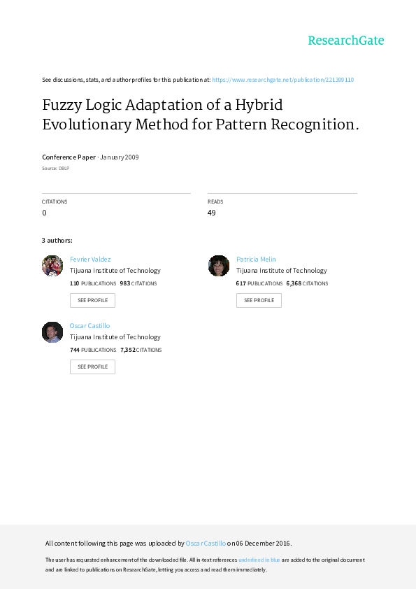 Pdf Fuzzy Logic Adaptation Of A Hybrid Evolutionary Method For Pattern Recognition