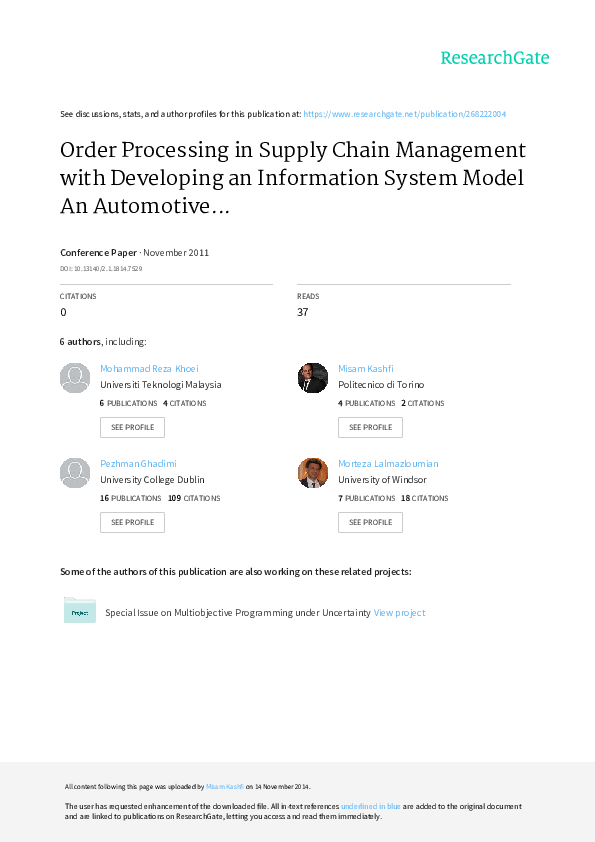 (PDF) Order Processing in Supply Chain Management with Developing an ...