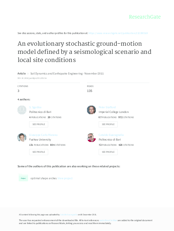 Pdf An Evolutionary Stochastic Ground Motion Model Defined By A Seismological Scenario And