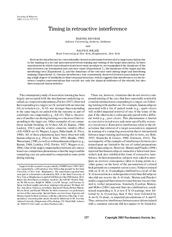 (PDF) Timing in retroactive interference
