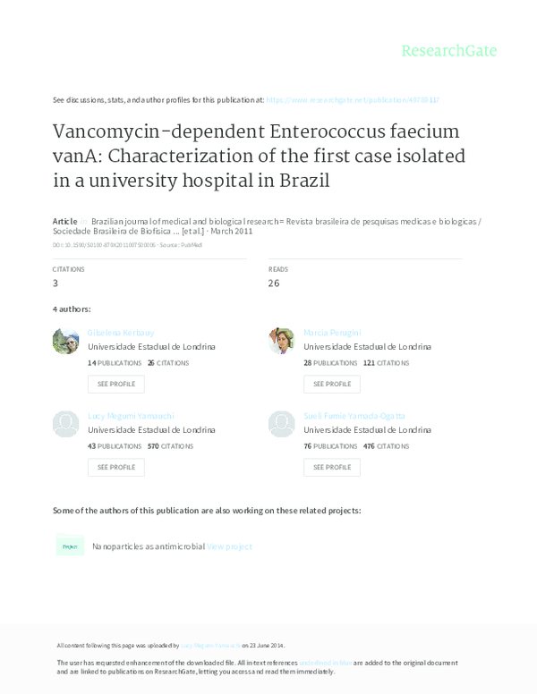 (PDF) Vancomycin-dependent Enterococcus faecium vanA: characterization of the first case ...