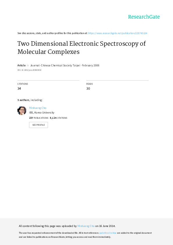 (PDF) Two-dimensional electronic spectroscopy of molecular aggregates