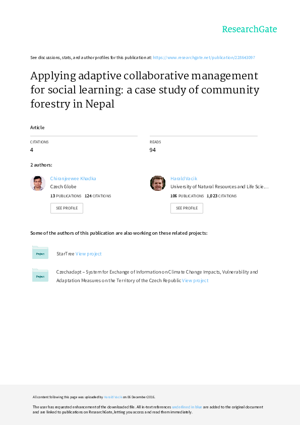 (PDF) Applying adaptive collaborative management for social learning: a ...