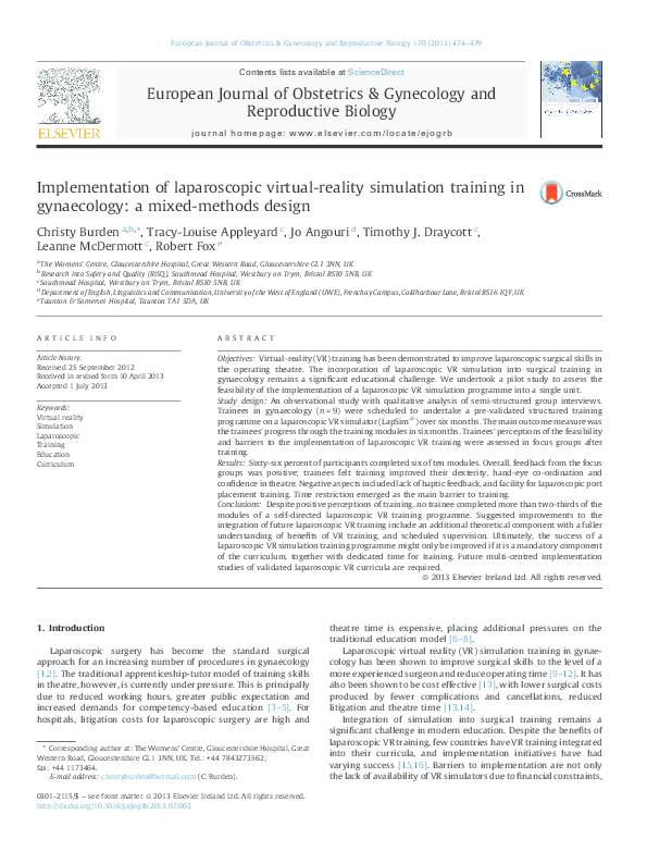(PDF) Implementation of laparoscopic virtual-reality simulation training in gynaecology: a mixed ...