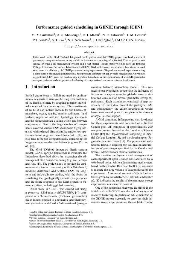 (PDF) Performance guided scheduling in GENIE through ICENI