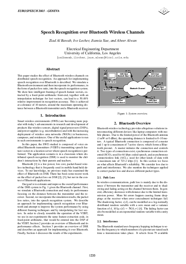 (PDF) Speech recognition over bluetooth wireless channels