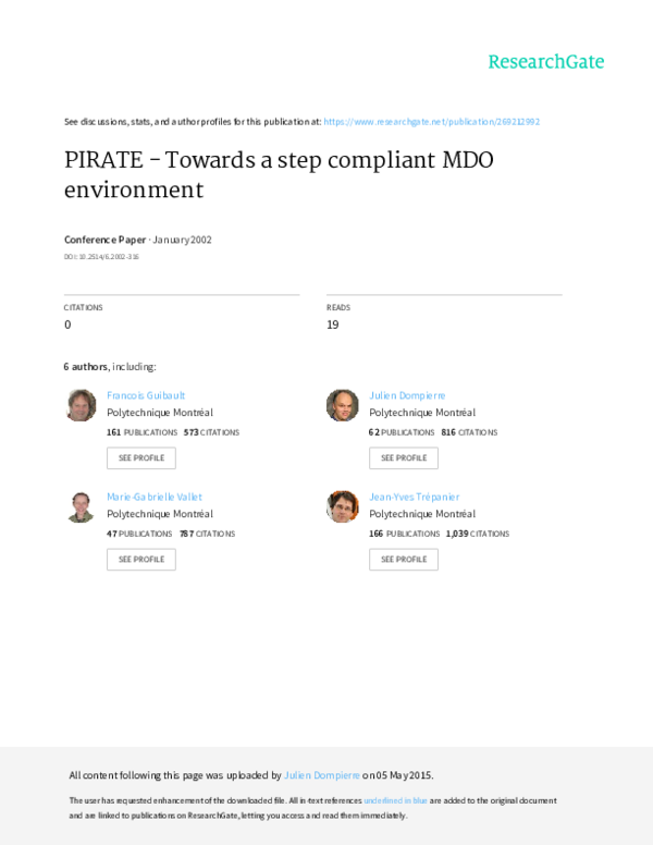 (PDF) PIRATE - Towards a step compliant MDO environment