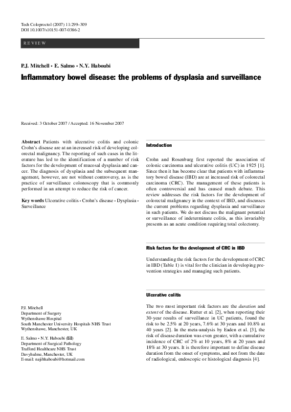 (PDF) Inflammatory bowel disease: the problems of dysplasia and ...