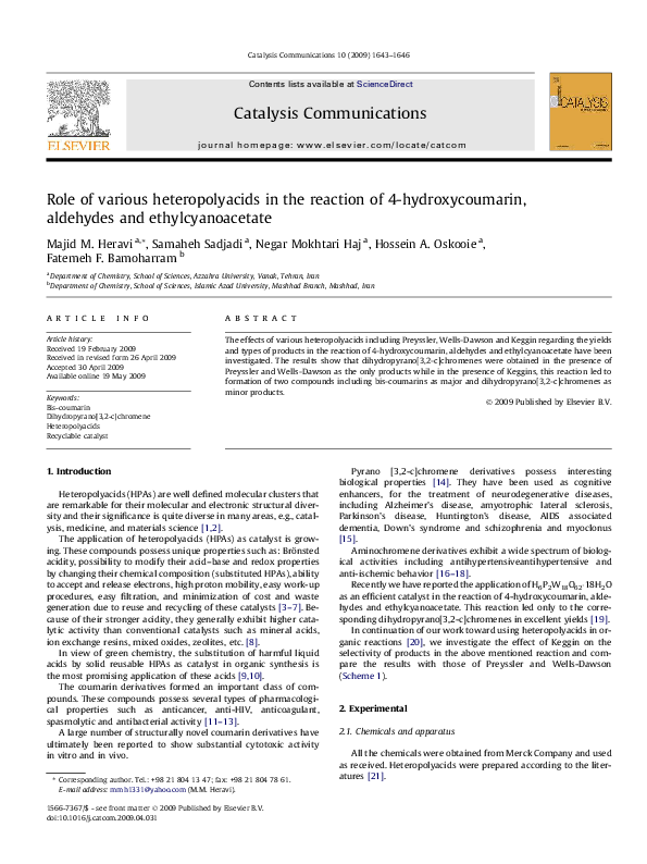 (PDF) Role of various heteropolyacids in the reaction of 4 ...