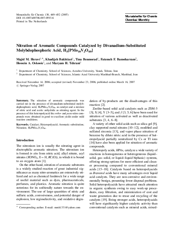 (PDF) Nitration of Aromatic Compounds Catalyzed by Divanadium ...