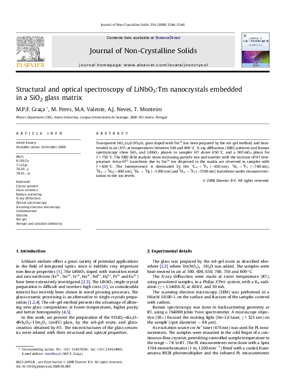 (PDF) Structural and optical spectroscopy of LiNbO3:Tm nanocrystals embedded in a SiO2 glass matrix