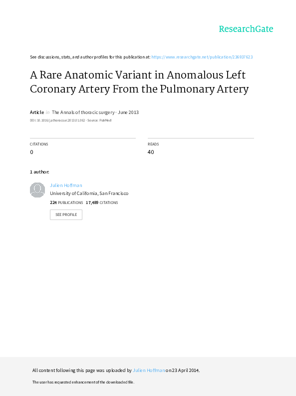 (PDF) A Rare Anatomic Variant in Anomalous Left Coronary Artery From ...