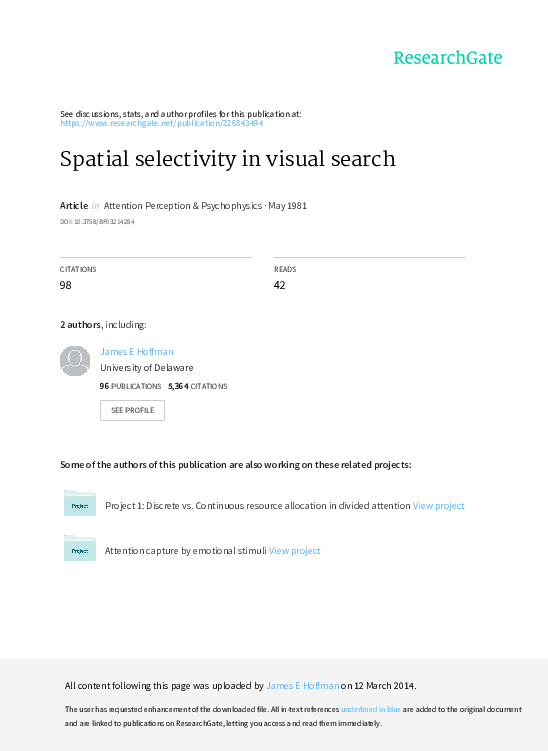 (PDF) Spatial selectivity in visual search | Julien Hoffman - Academia.edu