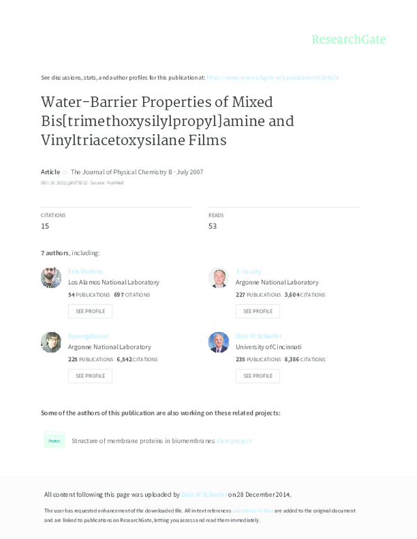 (PDF) Water-Barrier Properties of Mixed Bis[trimethoxysilylpropyl]amine ...