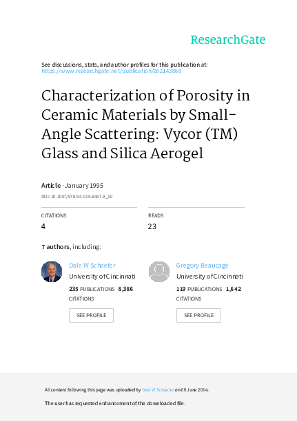 (PDF) Characterization of Porosity in Ceramic Materials by Small-Angle Scattering: Vycor (TM ...