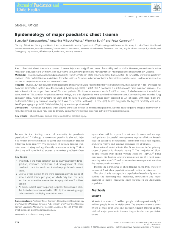 (PDF) Epidemiology of major paediatric chest trauma