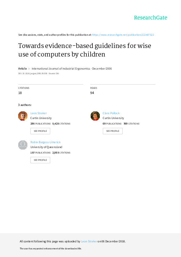 (PDF) Towards evidence-based guidelines for wise use of computers by ...