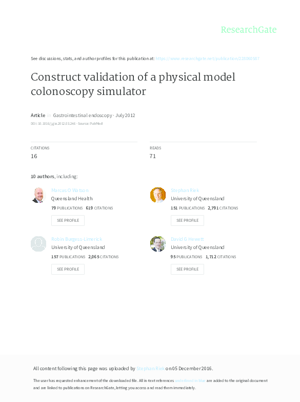 (PDF) Construct validation of a physical model colonoscopy simulator