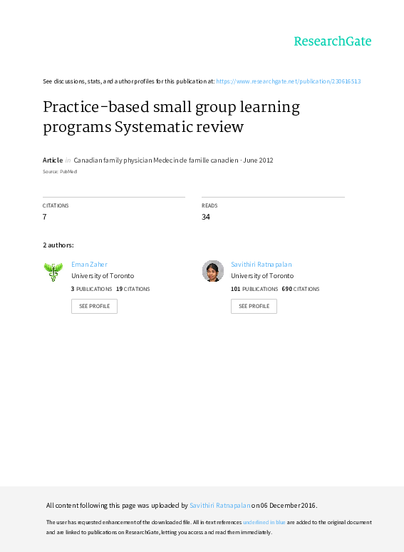 (PDF) Practice-based small group learning programs Systematic review