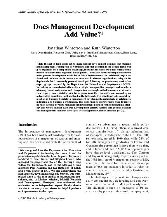 (PDF) Does Management Development Add Value?