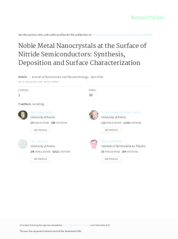 (PDF) Noble Metal Nanocrystals at the Surface of Nitride Semiconductors: Synthesis, Deposition ...