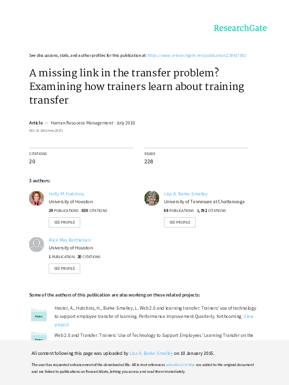 (PDF) A missing link in the transfer problem? Examining how trainers ...