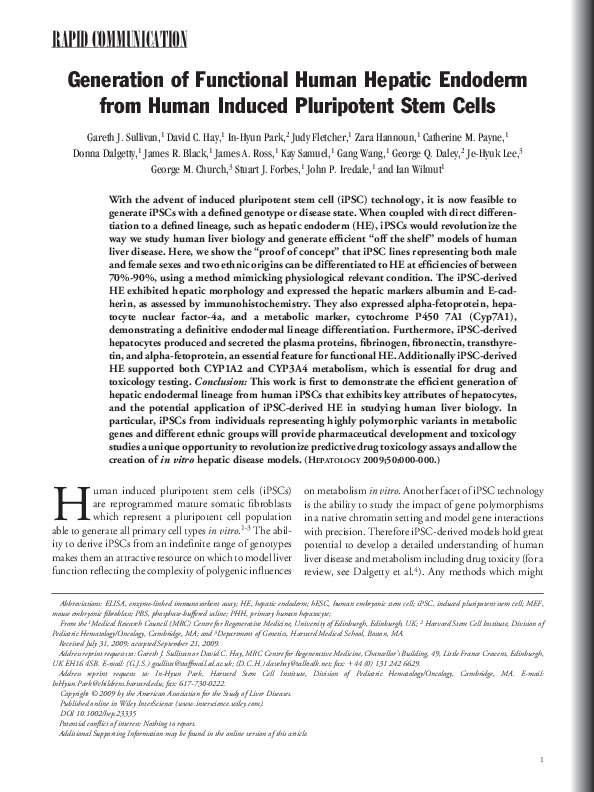 (PDF) Generation of functional human hepatic endoderm from human ...