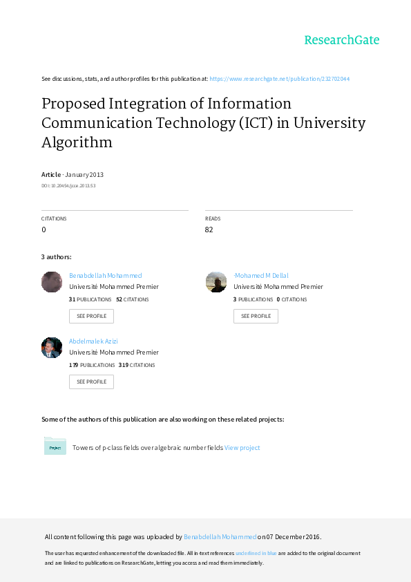 Pdf Proposed Integration Of Information Communication Technology Ict In University Algorithm
