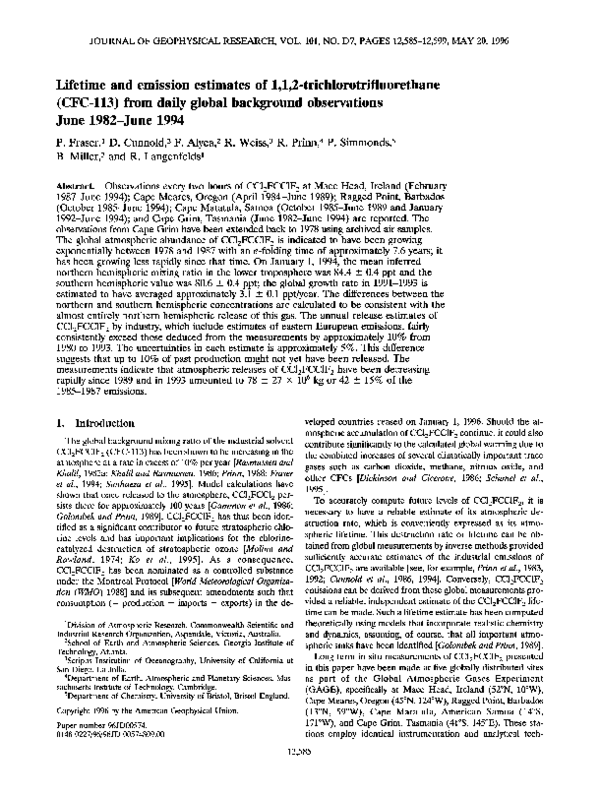 (PDF) Lifetime and emission estimates of 1,1,2-trichlorotrifluorethane ...