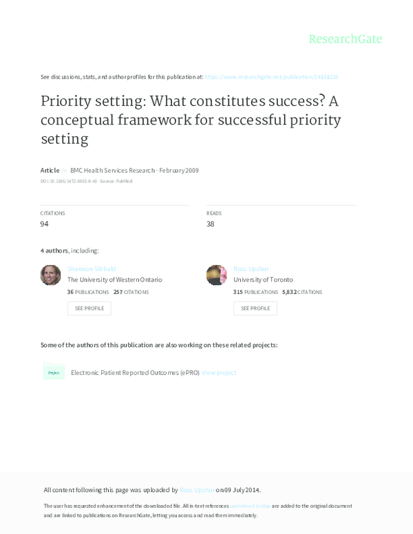 (PDF) Priority setting: what constitutes success? A conceptual ...