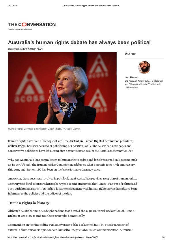 (PDF) Australia's human rights debate has always been political
