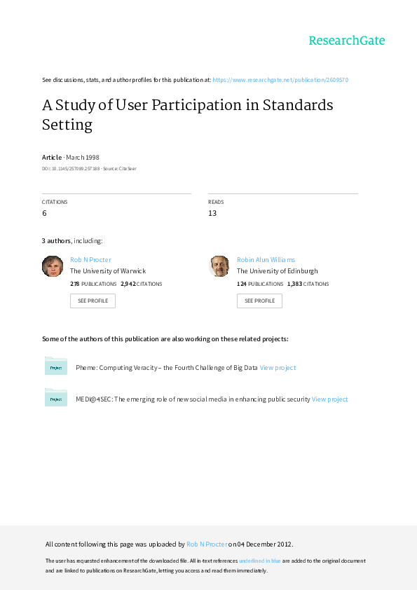 (PDF) A study of user participation in standards setting