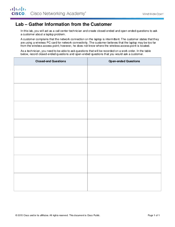 (PDF) Lab – Gather Information from the Customer